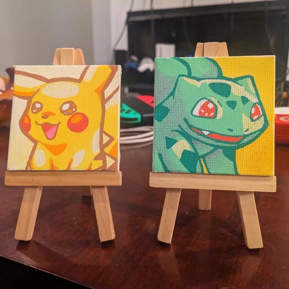 Art | Pokemont Hand Painted Canvas With Easel | Poshmark
